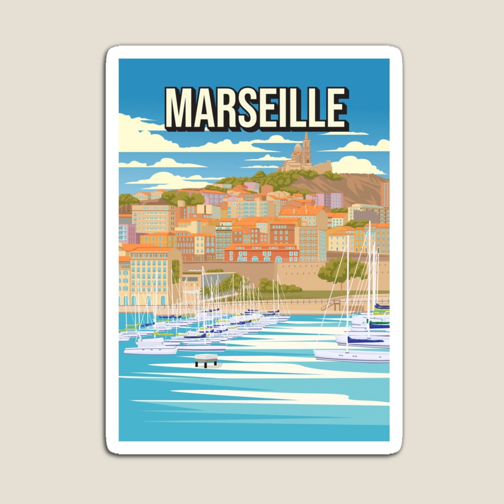 Kira Sticker With Marseille France Travel Poster - Old Port Vector ...