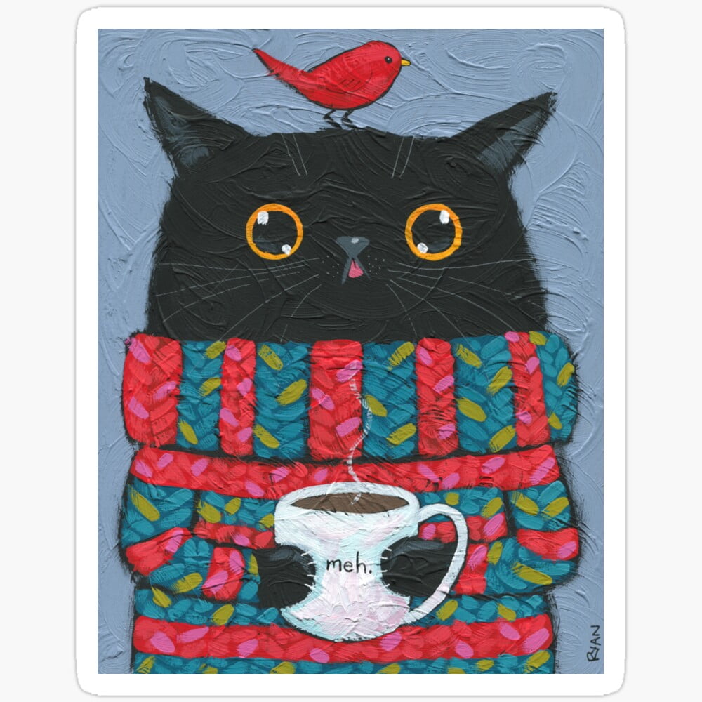 Kira Sticker - Meh Coffee Sweater Cat - Phone Stickers, Waterproof ...