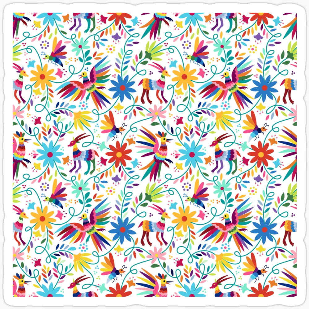 Kira Sticker Mexican Otomi White Floral Seamless Pattern - Perfect ...