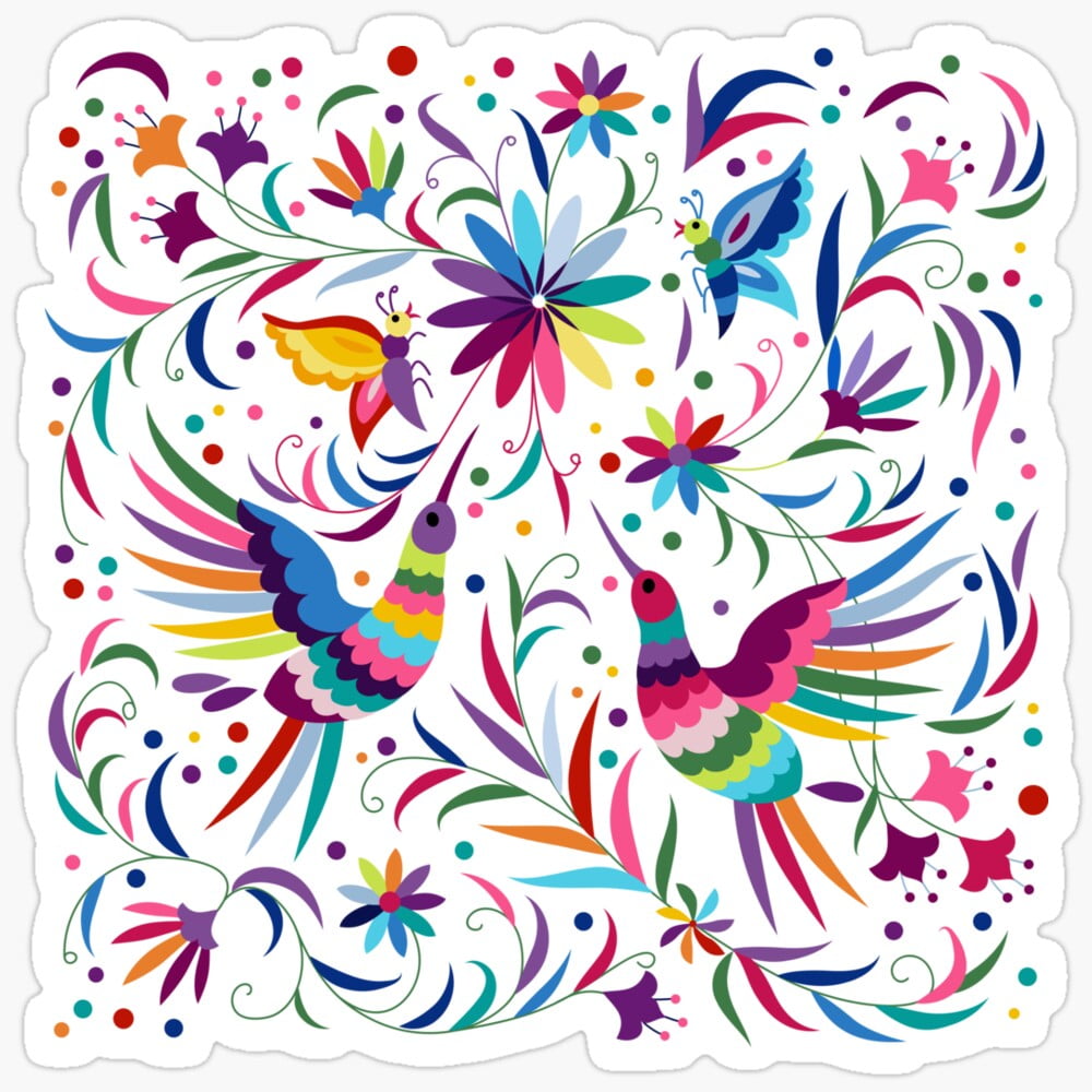 Kira Sticker Mexican Otomi White Pattern With Hummingbird - Perfect ...
