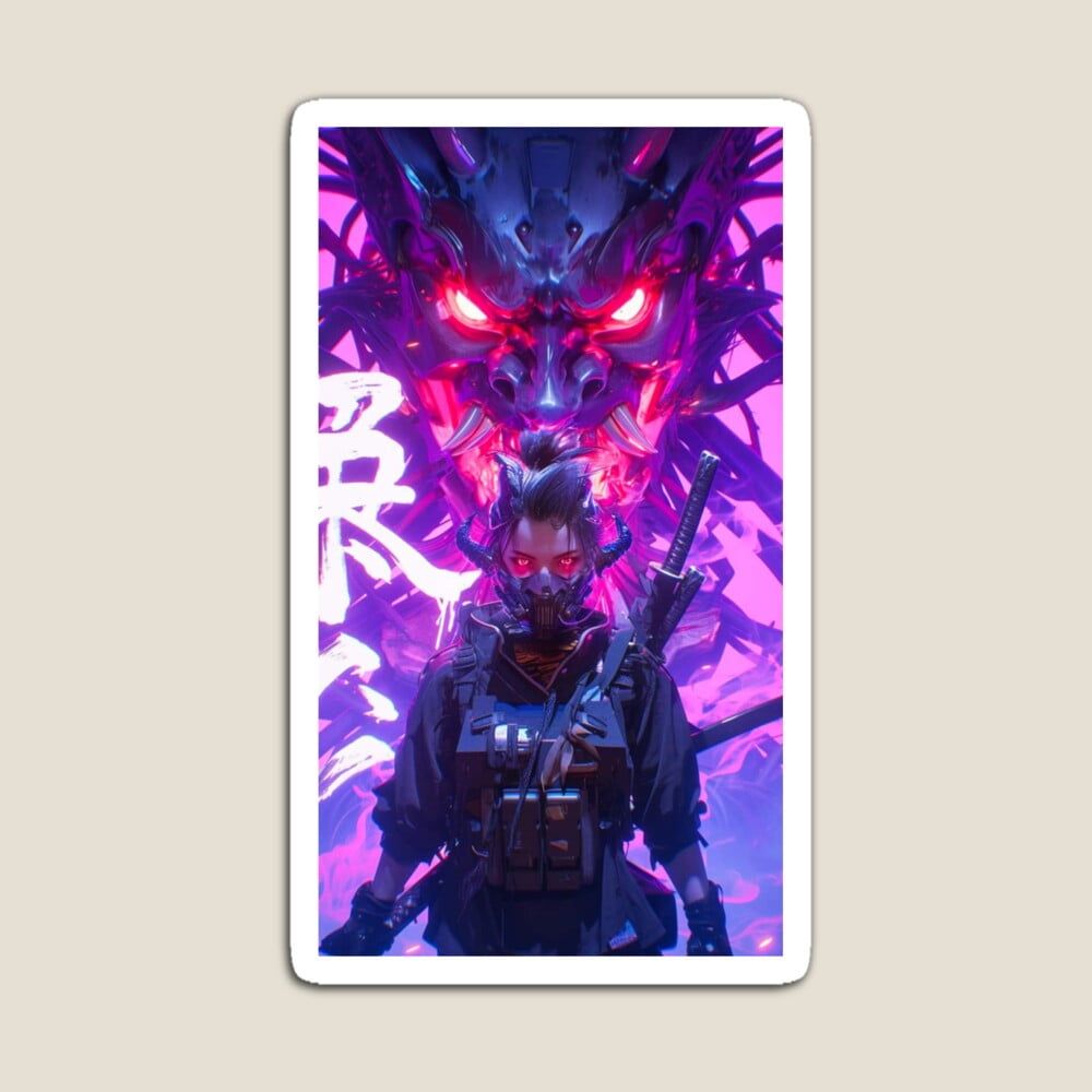 Kira Sticker With Military Girl With Japanese Demon Mask In Background ...