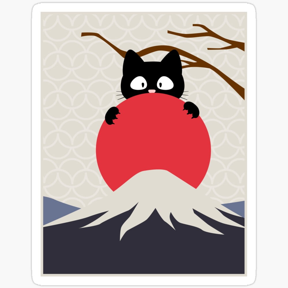 Kira Sticker - Minimalist Japanese Mt Fuji Cat - Phone Stickers ...