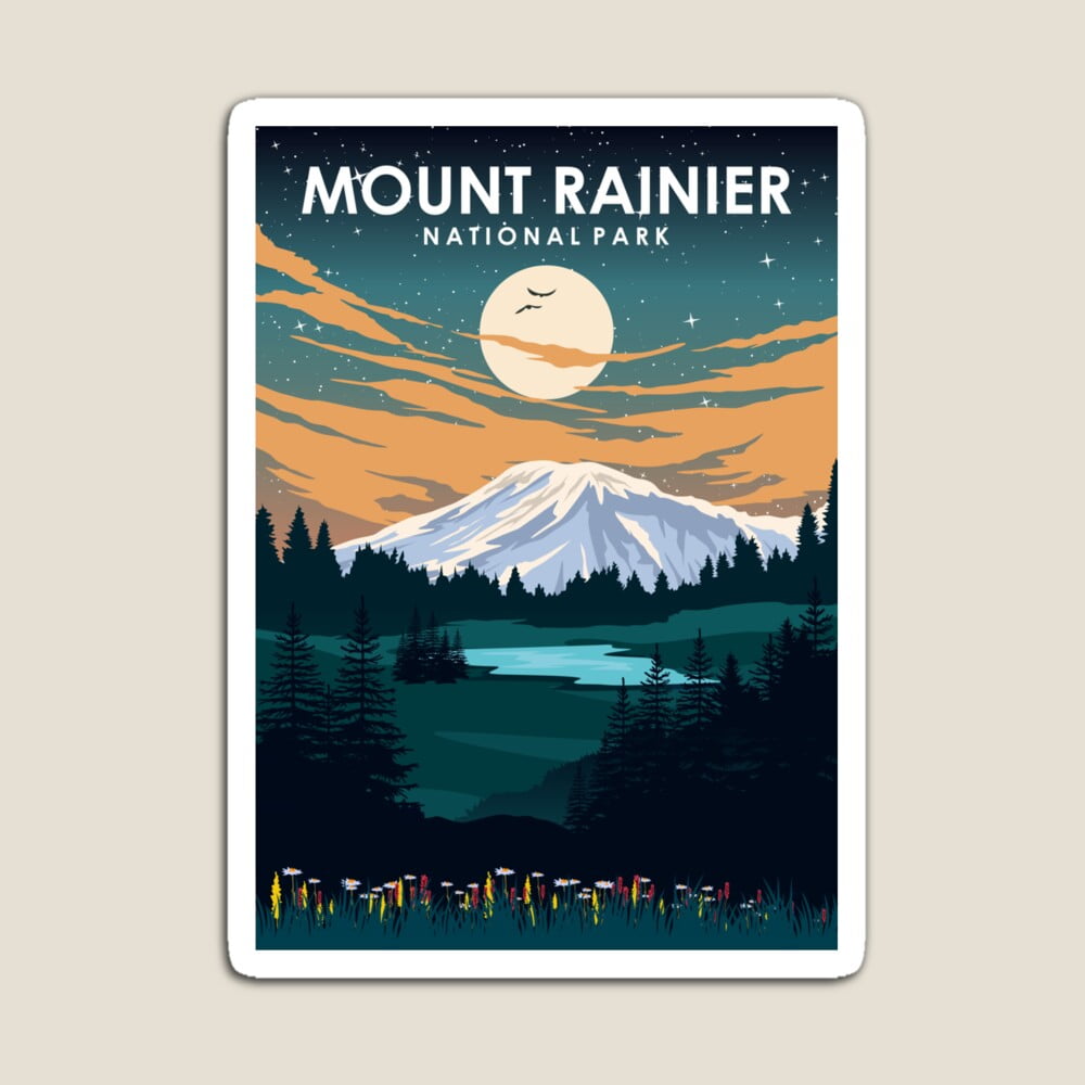 Kira Sticker With Mount Rainier National Park Vintage Minimal Retro ...