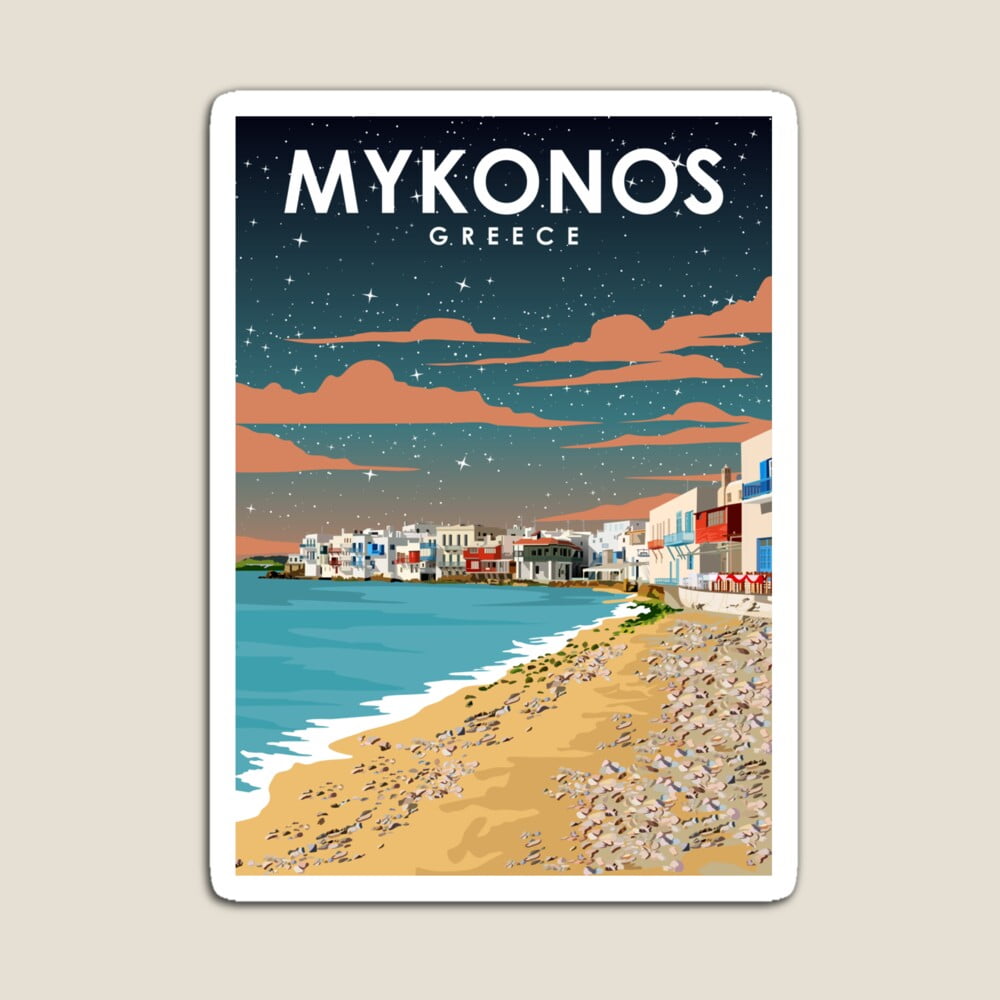 Kira Sticker With Mykonos Greece Night Sky Travel Poster Decorative ...
