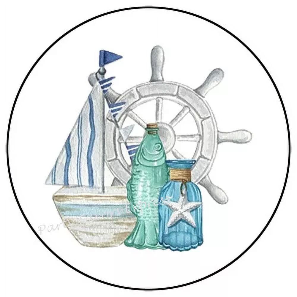 Kira Sticker With Nautical Ships Wheel Sailboat Bottlesfavor Decorative ...
