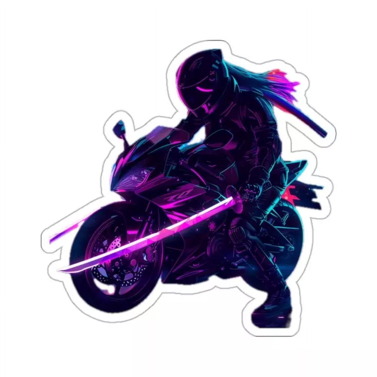 Kira Sticker With Neon Motorcycle Ninja Assassin Artwork Illustration ...
