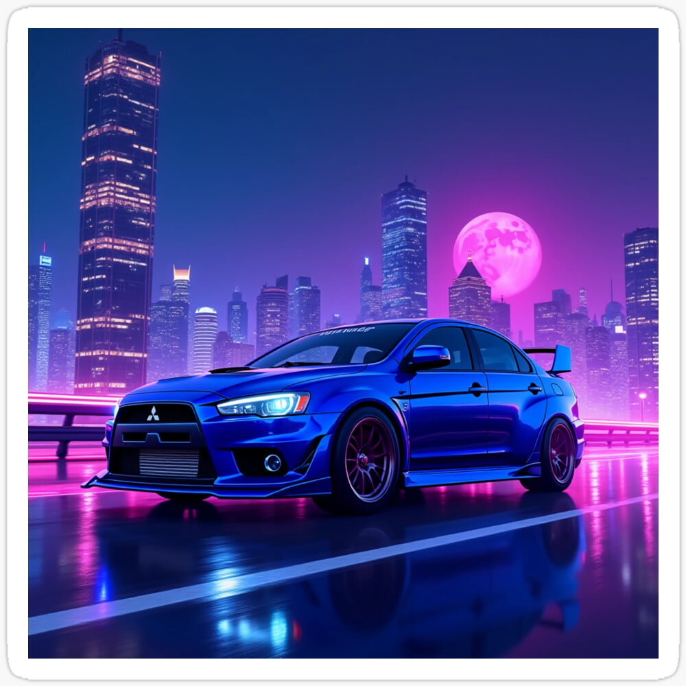 Kira Sticker - Neon Night Drive Mitsubishi Lancer Evolution 8 Gift For ...