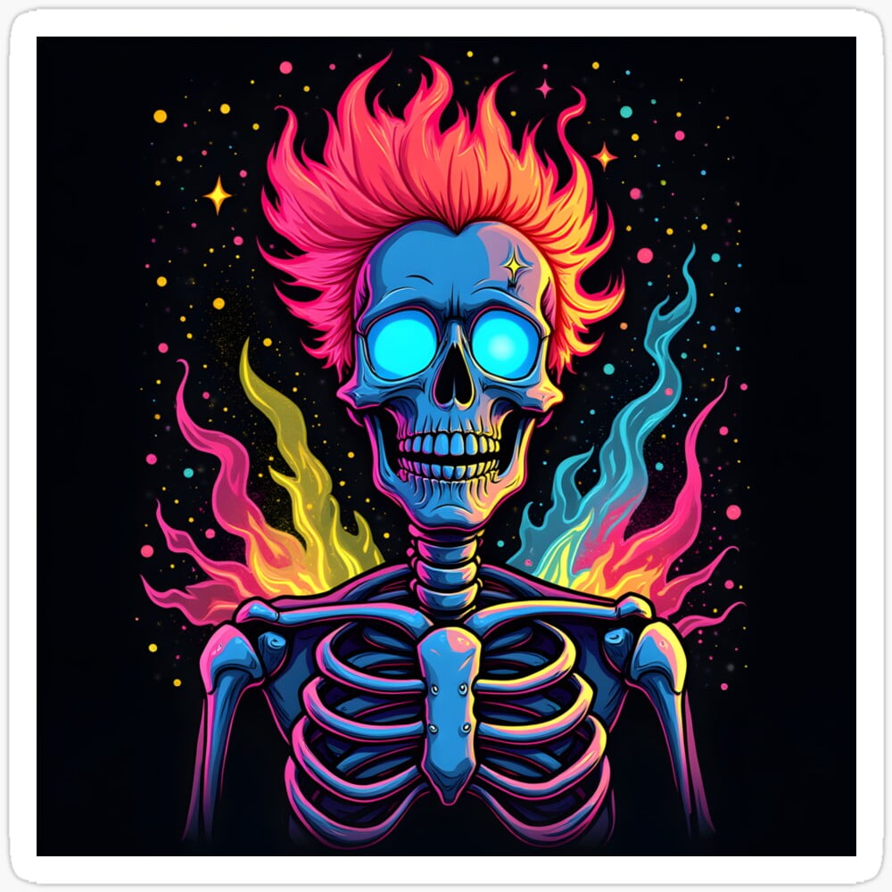 Kira Sticker - Neon Skull Glow - Psychedelic Skeleton Art Gift For You ...