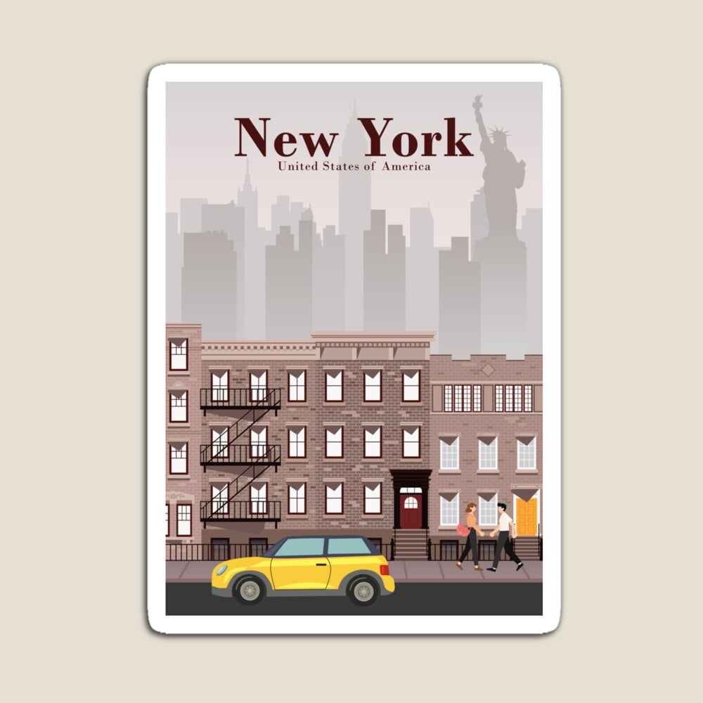 Kira Sticker With New York City Travel Poster In A Minimal Retro Style ...