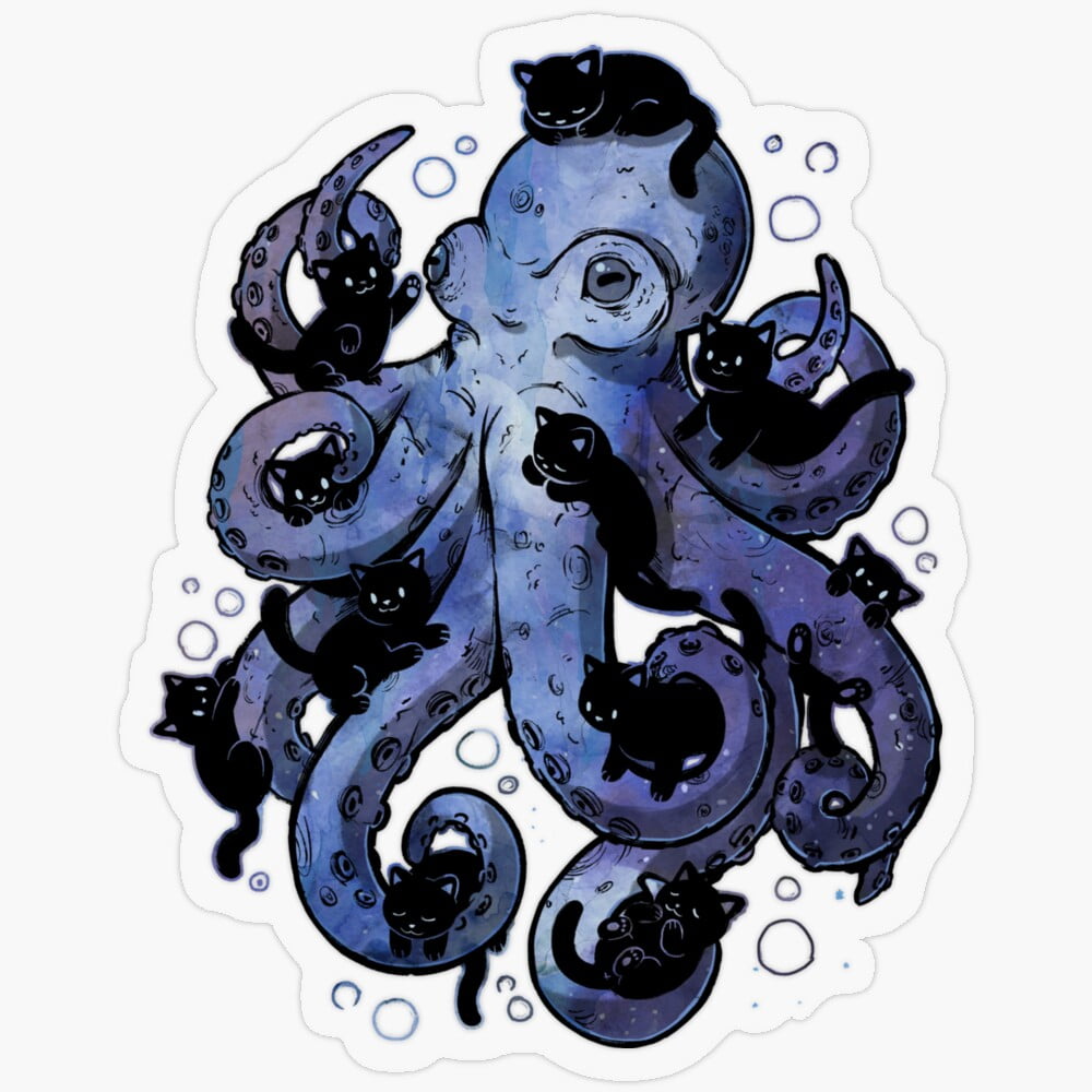 Kira Sticker With Octopurr Cute Watercolor Octopus Cat Transparent ...