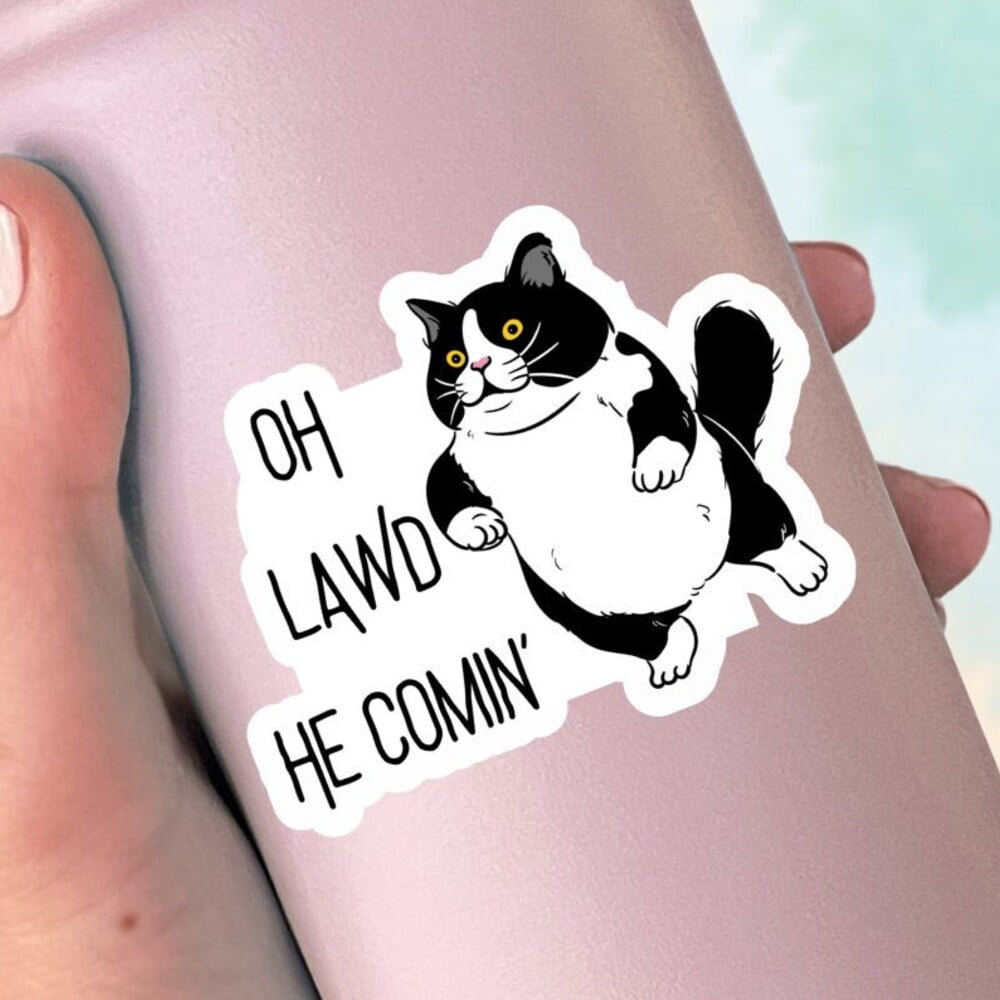 Kira Sticker - Oh Lawd He Comin', Funny Cat, Aesthetic, Cat Parent, Fat CatPerfect Gift for ...
