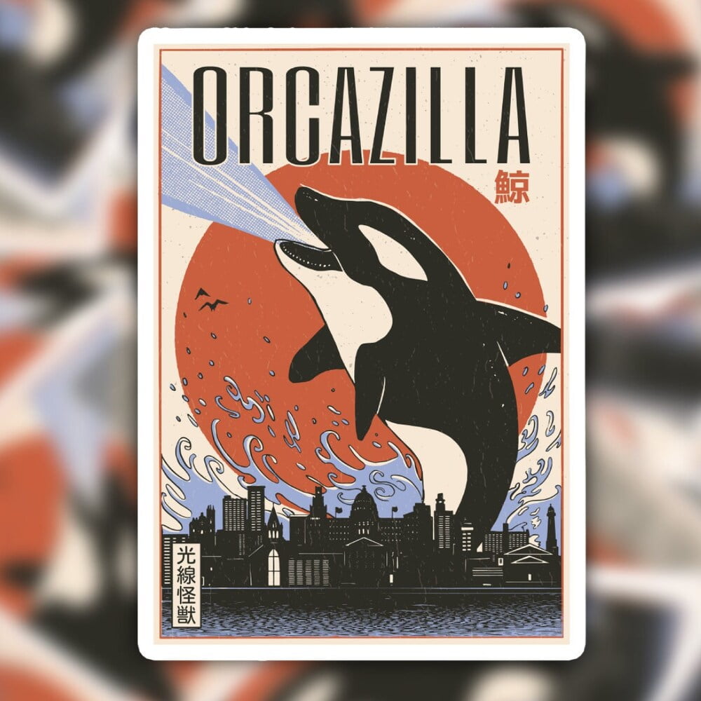 Kira Sticker - Orcazilla, Orca Whale Monster, Orca Whale Decor, Orca ...