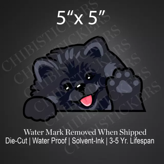 Kira Sticker With Peeker Black Pomeranian Waving Hi Spitz Dog Peeker ...