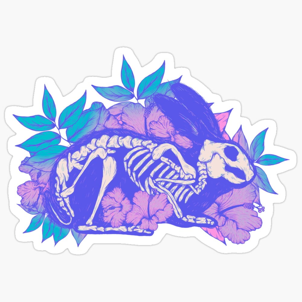 Kira Sticker - Pink And Purple Rabbit Skeleton - Cute Pastel Gothic ...
