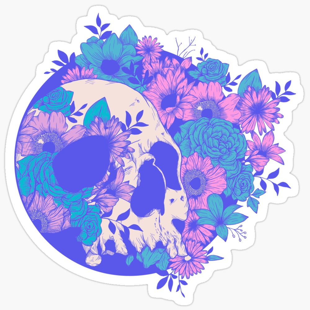 Kira Sticker - Pink And Purple Skulls And Flowers - Floral Gothic ...