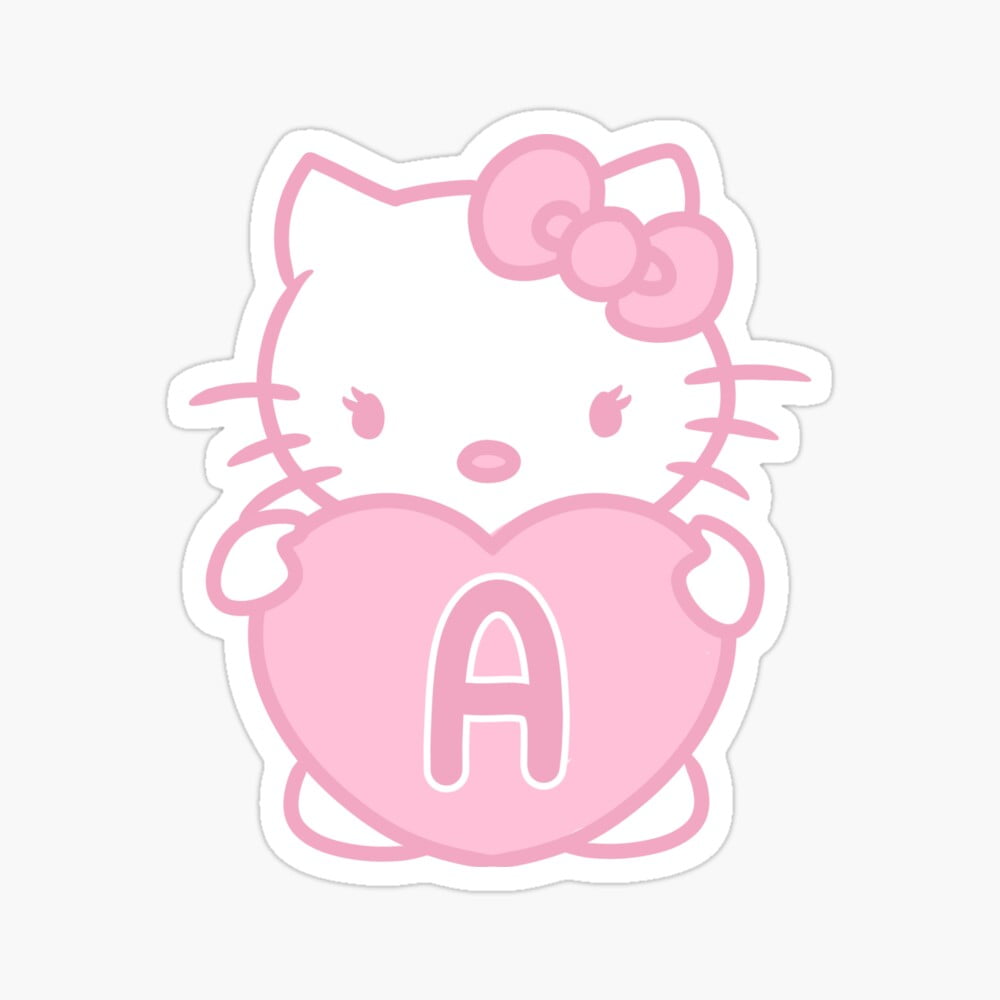 Kira Sticker With Pink Cat Kitty Holding A Heart With Letter A ...