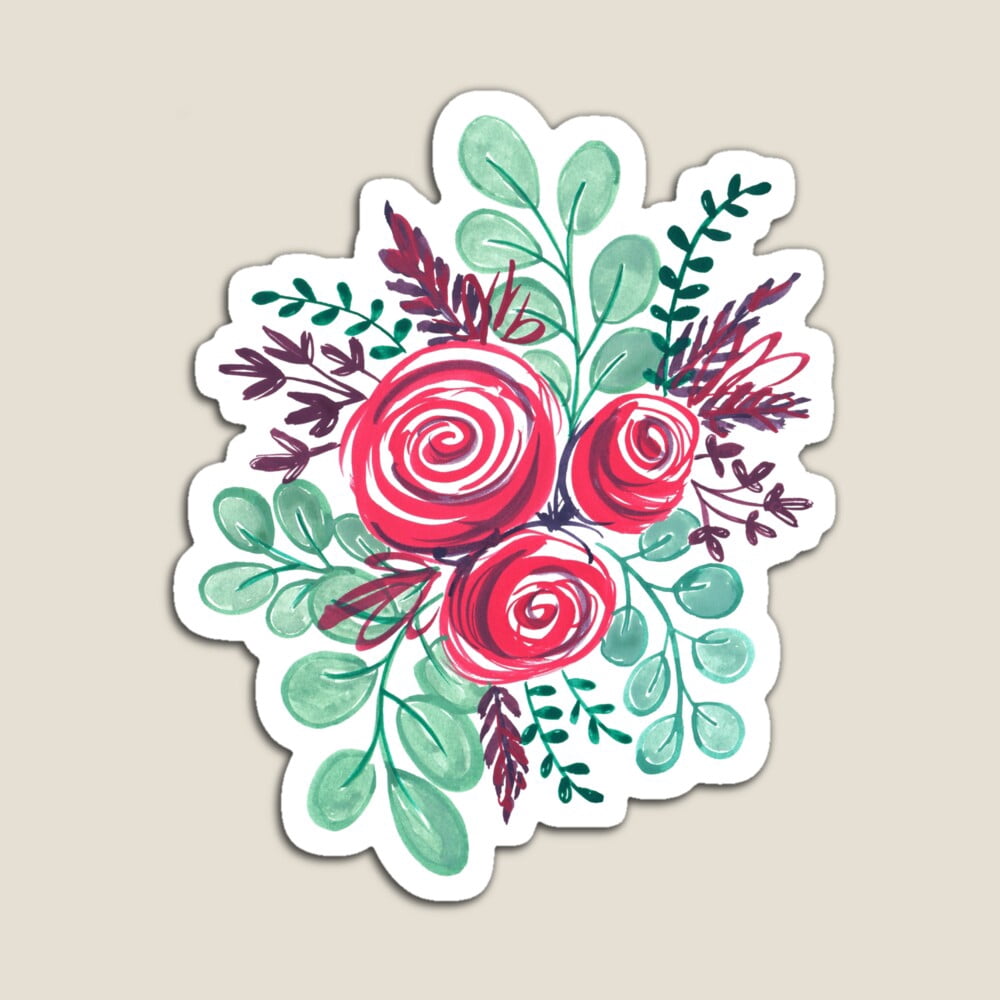 Kira Sticker With Pink Rose Bouquet Floral Painting Sticker Decorative ...