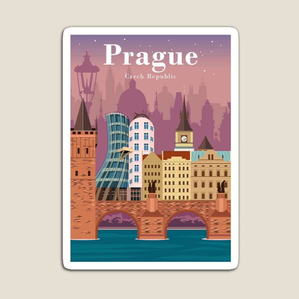 Kira Sticker With Prague Colorful Vintage Minimal Travel Poster ...