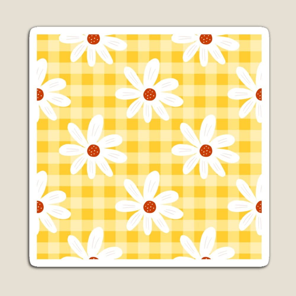 Kira Sticker With Pretty Daisy Gingham Design - Yellow And White Sunny ...