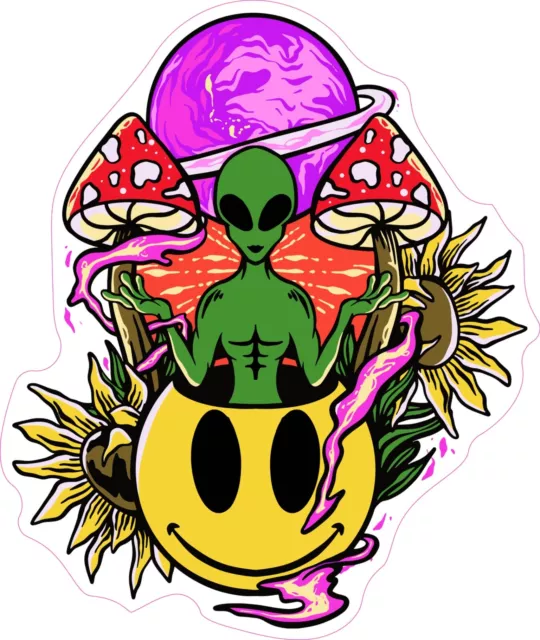 Kira Sticker With Psychedelic Alien Mushroom Happy Face Window Decal ...