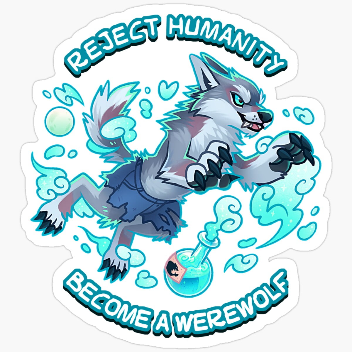Kira Sticker - Reject Humanity, Become A Werewolf! - Turquoise Potion ...
