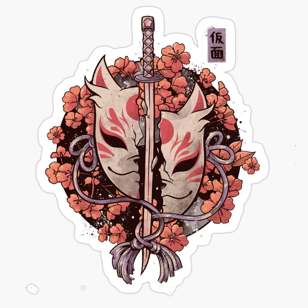 Kira Sticker With Ruined Mask - Cool Sword Flowers Gift Glossy ...