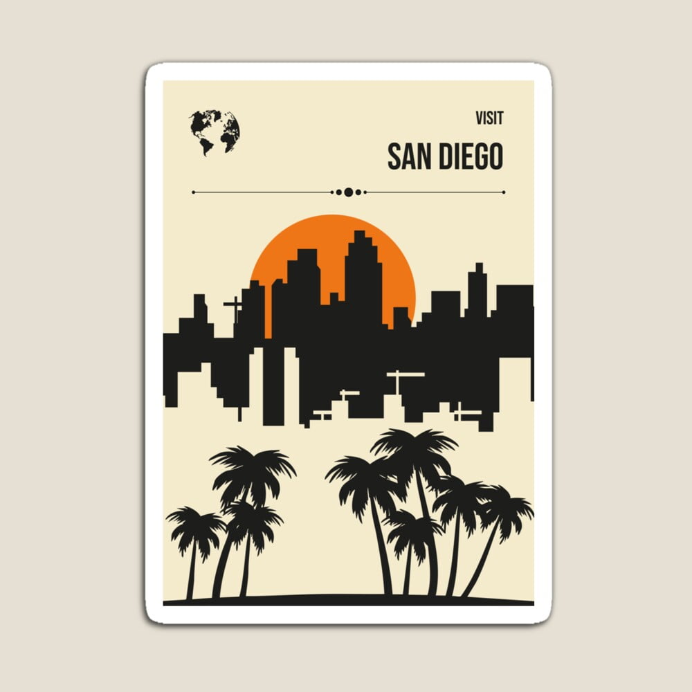 Kira Sticker With San Diego California Skyline Minimalist Travel Poster ...