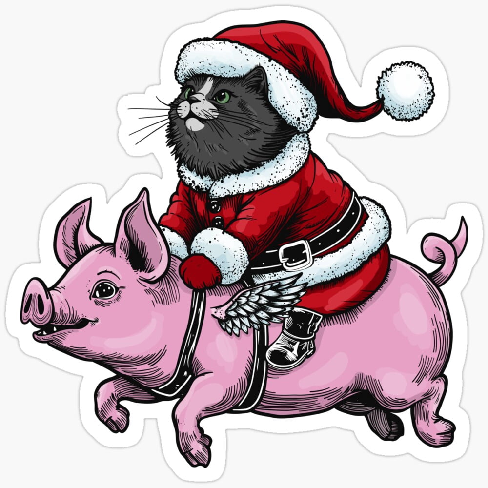 Kira Sticker - Santa Claws Cat And A Flying Piggy - Phone Stickers ...