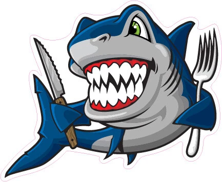 Kira Sticker With Scary Shark Eating Knife Fork Window Decal Decorative ...