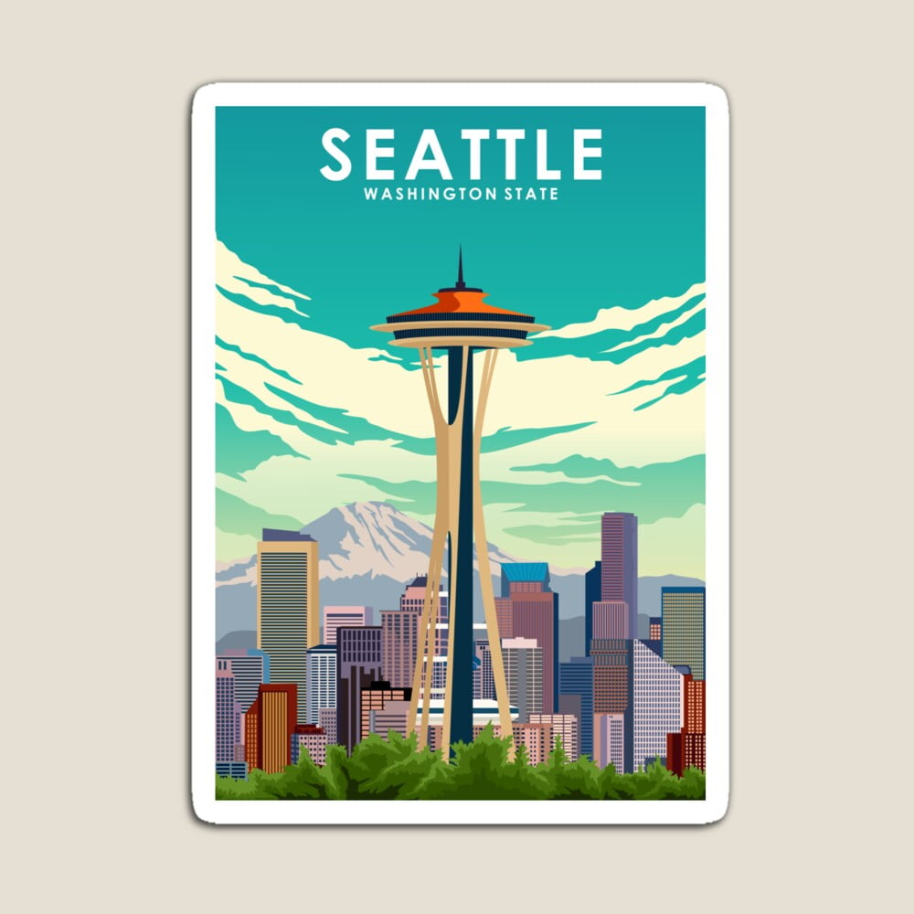 Kira Sticker With Seattle Washington State Travel Poster Decorative ...