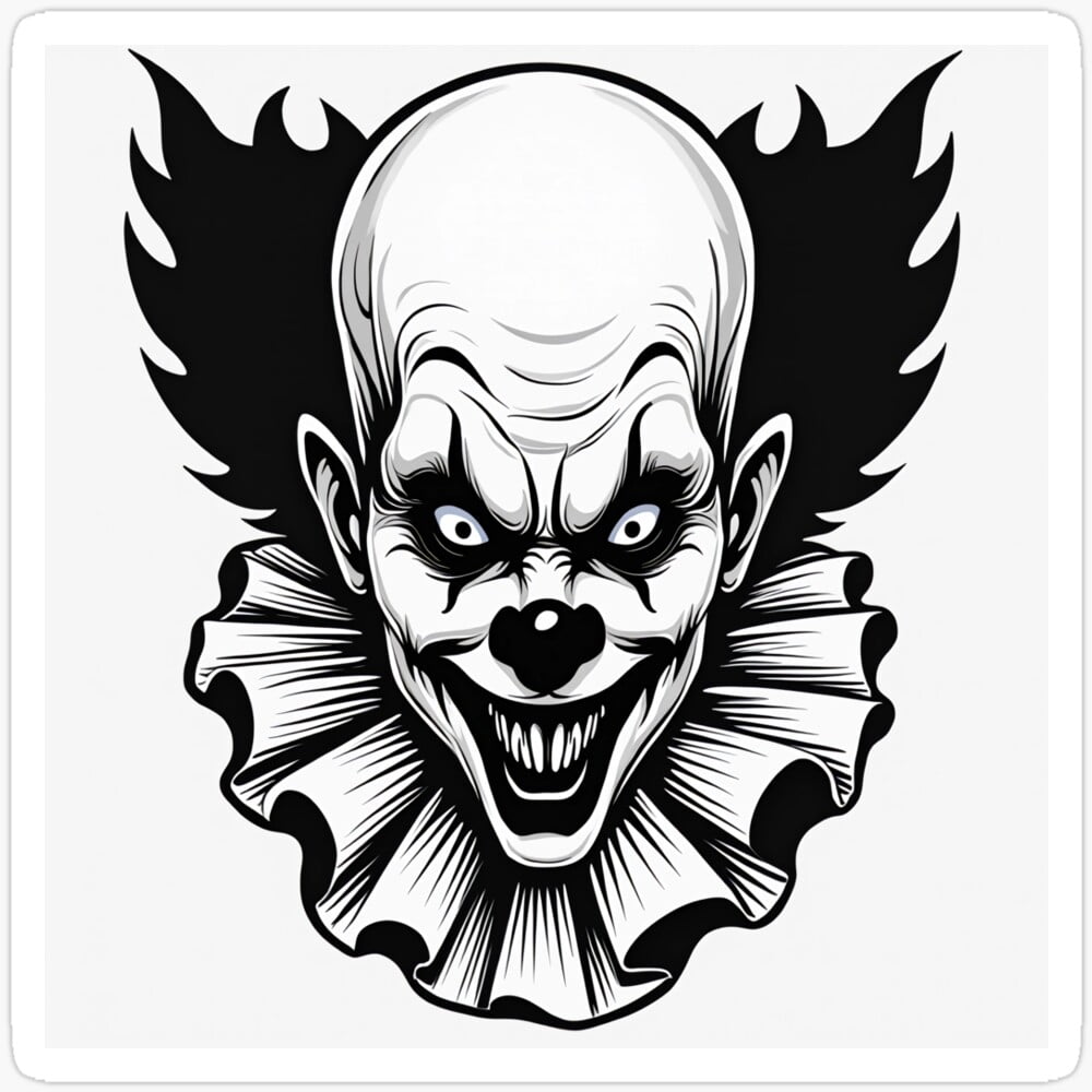 Kira Sticker - Sinister Clown Face Â€“ Black & White Horror Art Gift ...