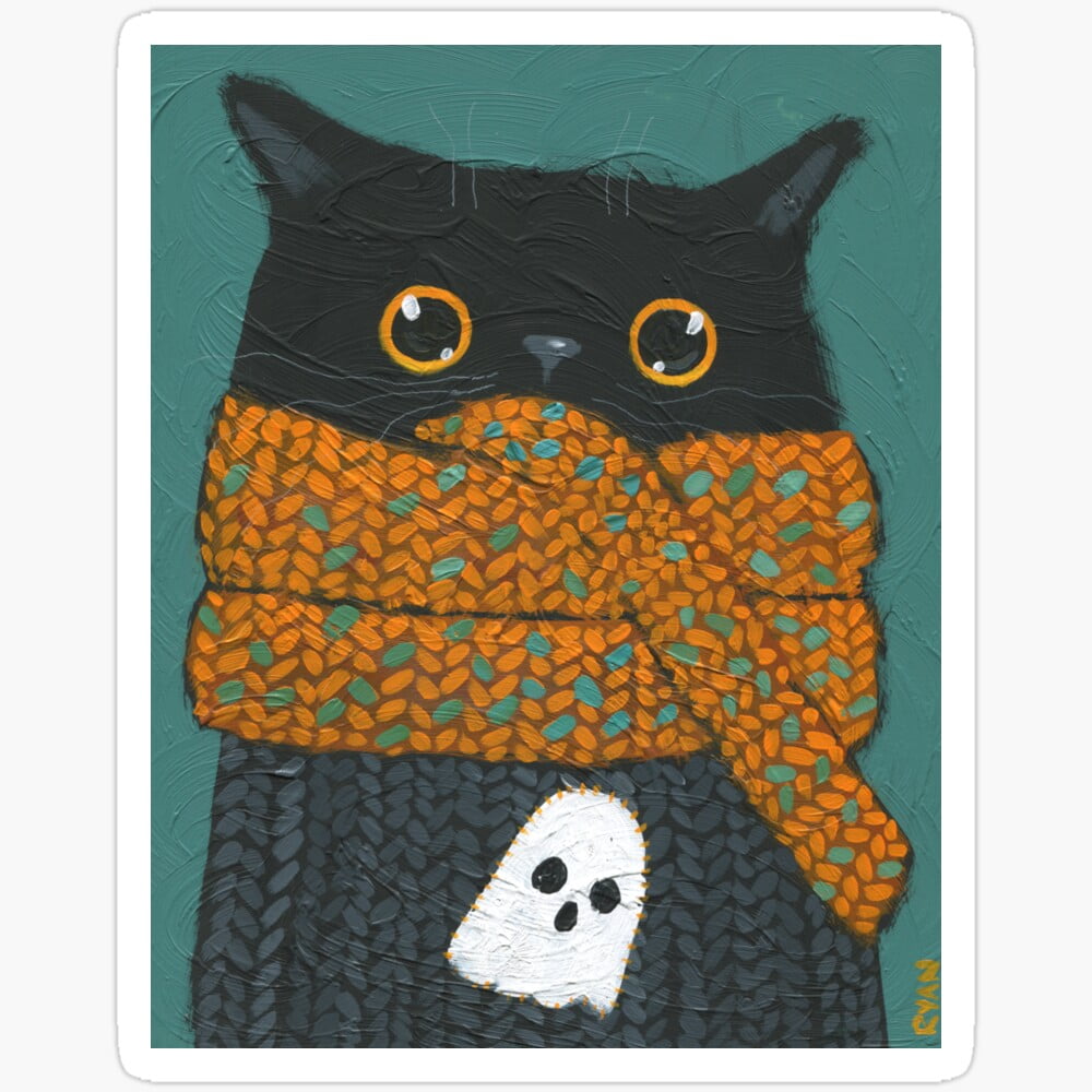 Kira Sticker - Spooky Sweater Cat - Phone Stickers, Waterproof Decals ...