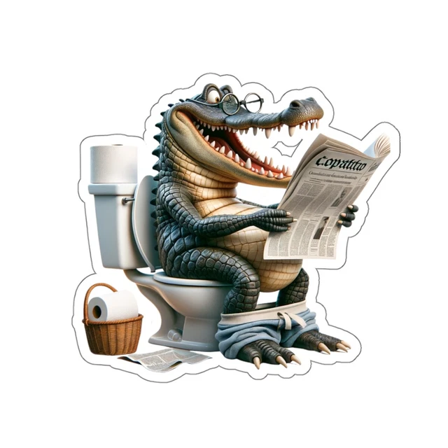 Kira Sticker With Sticker Alligator Sitting On The Toilet Reading ...