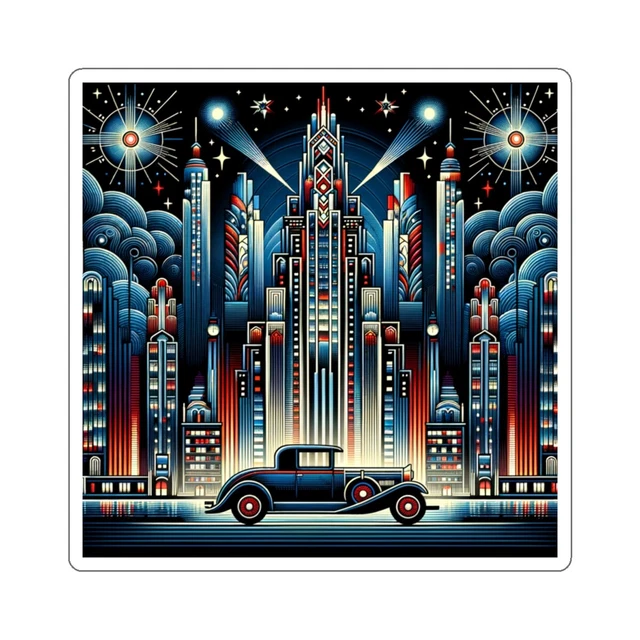 Kira Sticker With Sticker Art Deco City Skyline Nightlife Classic Car ...