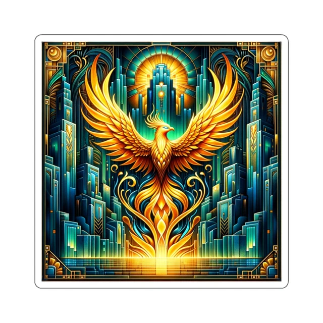 Kira Sticker With Sticker Art Deco Radiant Rising Phoenix Retro Style Skyscraper - Design ...