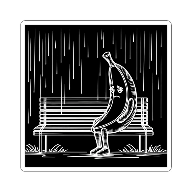 Kira Sticker With Sticker Black White Sad Banana In Rain Emo Food Lover ...