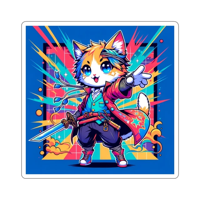 Kira Sticker With Sticker Chibi Cat Anime Art Heroic Pose- Design ...