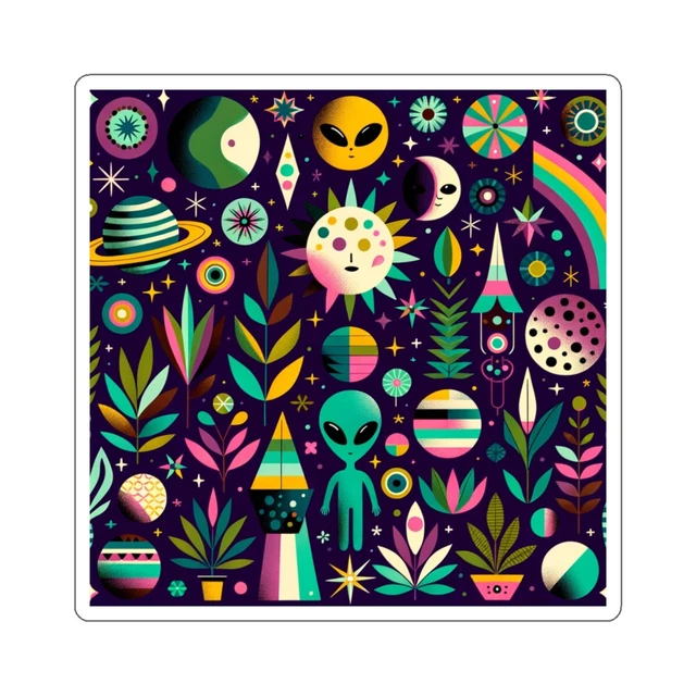 Kira Sticker With Sticker Cosmic Alien Garden Whimsical Pattern Artwork ...