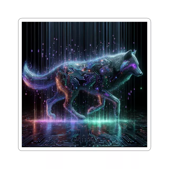 Kira Sticker With Sticker Cybernetic Wolf In Digital Rain- Design ...