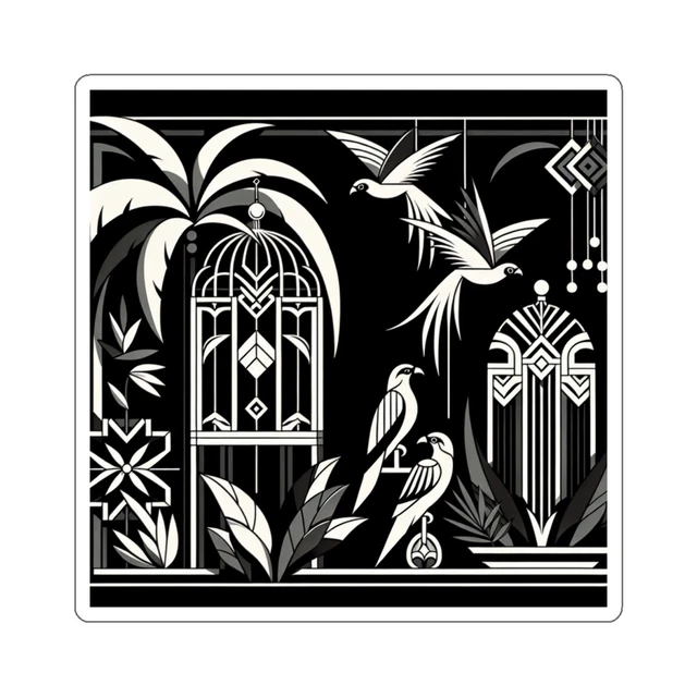 Kira Sticker With Sticker Elegant Art Deco Aviary With Exotic Birds ...