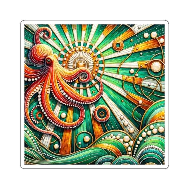 Kira Sticker With Sticker Emerald Octopus Art Deco Sunburst Beach Ocean ...