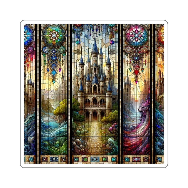 Kira Sticker With Sticker Fantasy Castle Stained Glass Panel Art ...
