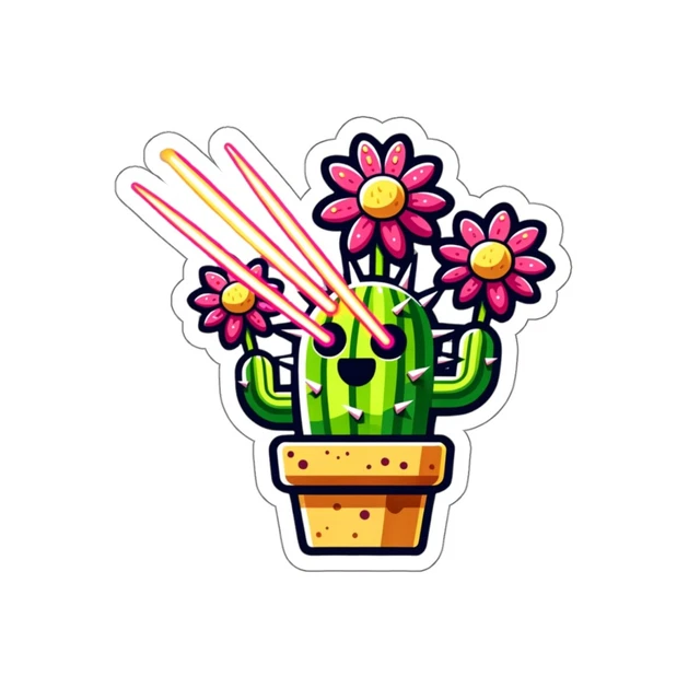 Kira Sticker With Sticker Fun Quirky Cactus Shooting Laser Beams Cute ...