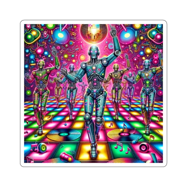 Kira Sticker With Sticker Futuristic Metallic Robots Dance Disco Quirky ...