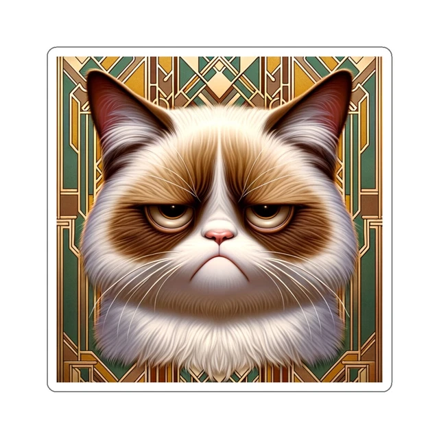 Kira Sticker With Sticker Grumpy Cat Art Deco Background Design Funny ...