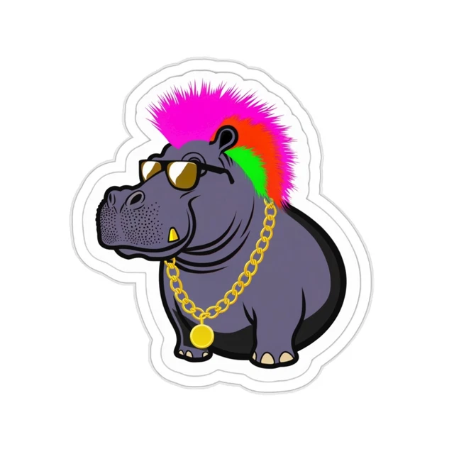 Kira Sticker With Sticker Hippopotamus Rockstar Mohawk Retro Style ...