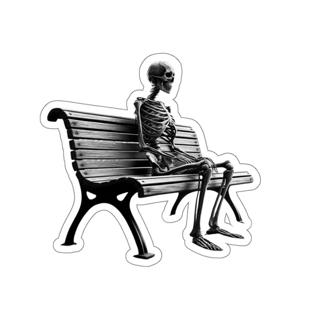 Kira Sticker With Sticker Lonely Skeleton On Park Bench Halloween Scary ...