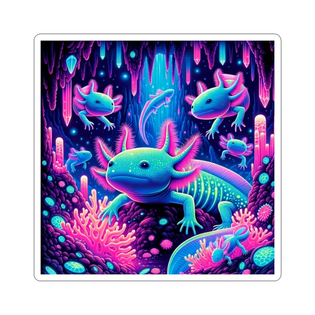 Kira Sticker With Sticker Luminous Axolotls In Glowing Grotto- Design ...