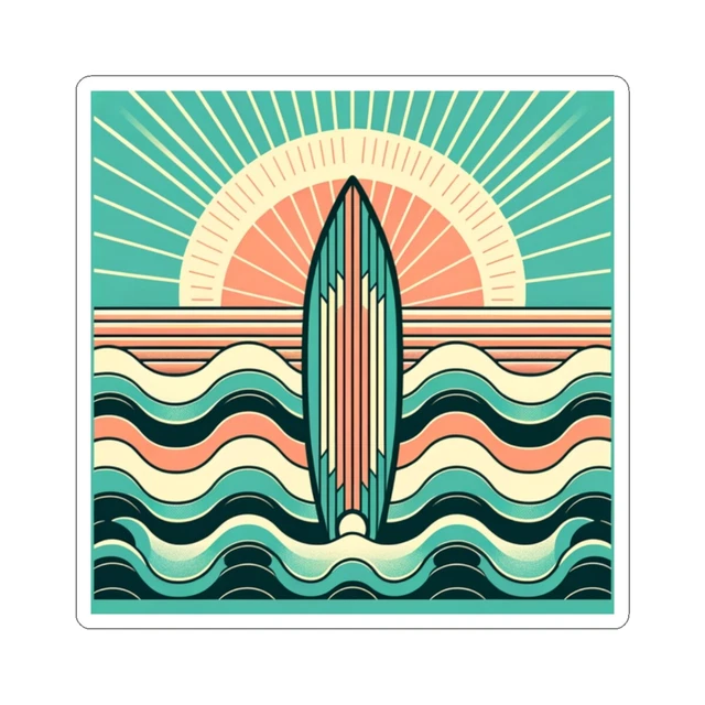 Kira Sticker With Sticker Mid Century Surfboard Coastal Design- Design ...