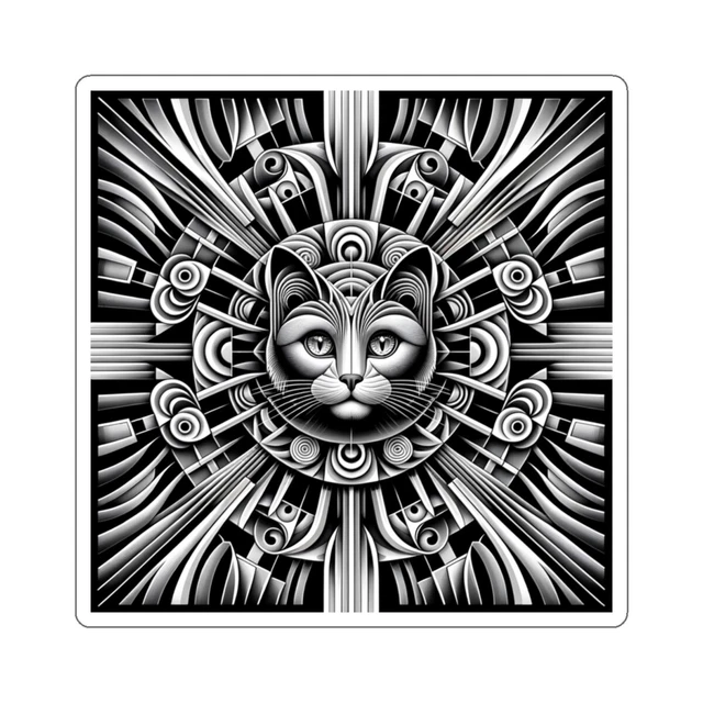 Kira Sticker With Sticker Optical Illusion Art Deco Cat Symmetry Design ...